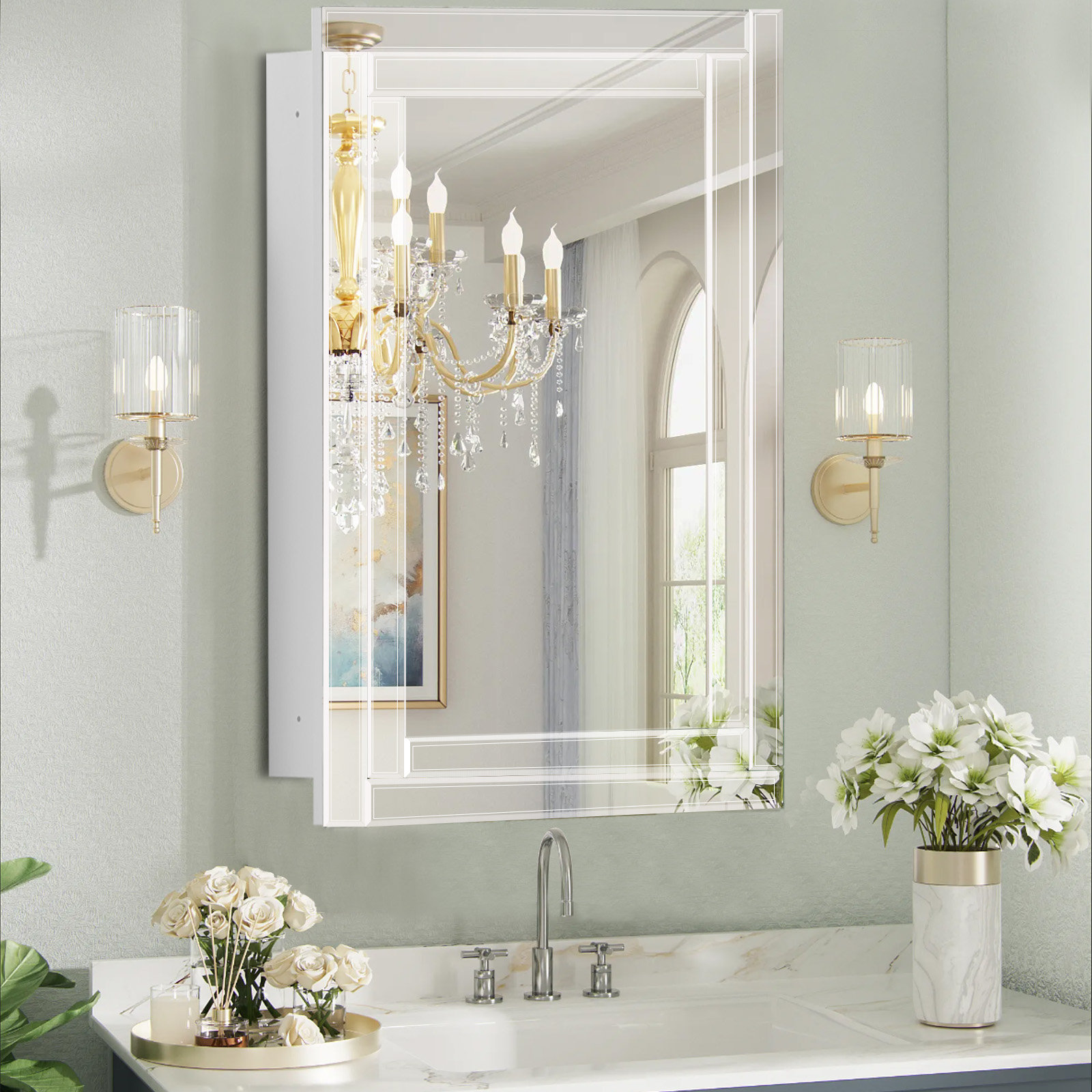 Wrought Studio Nilo Frameless Bathroom Medicine Cabinet - Beveled Edge Mirror Storage with 3 ...
